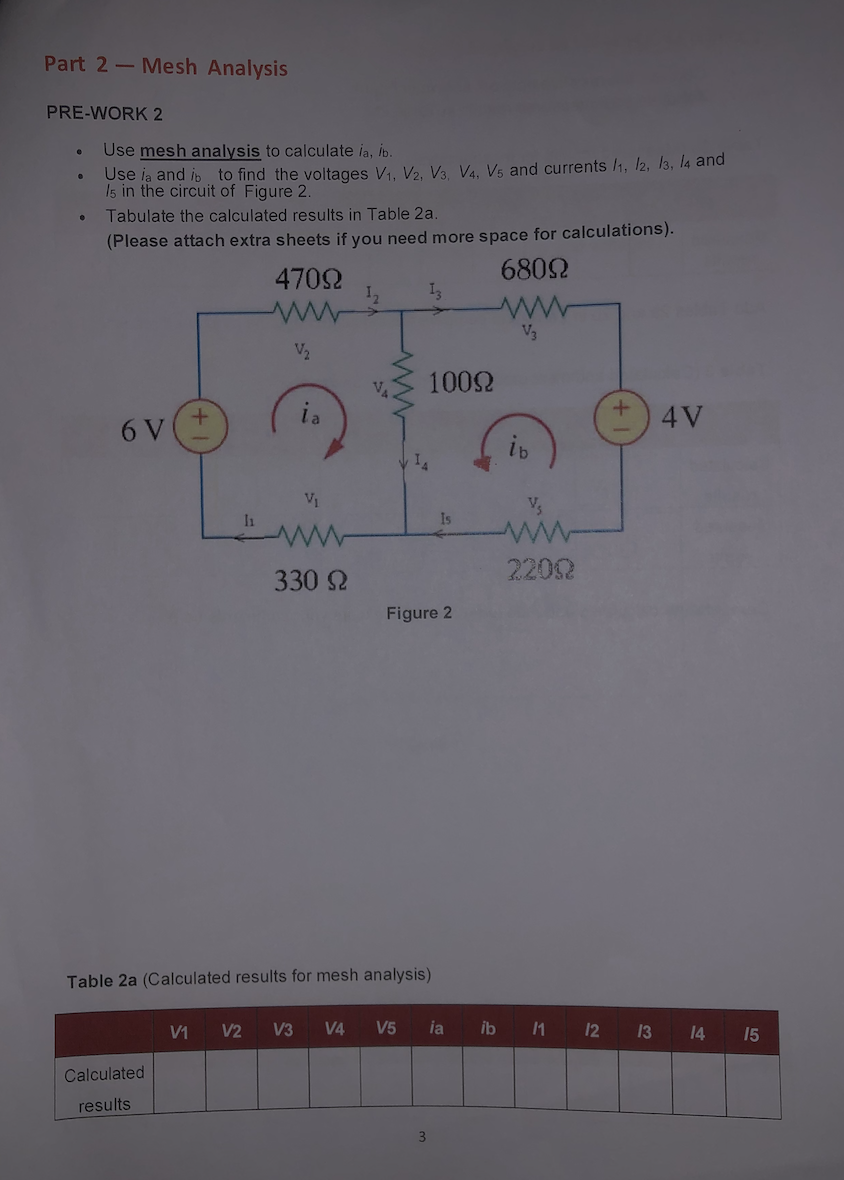 Solved Part 2 - Mesh Analysis PRE-WORK 2 - Use mesh analysis | Chegg.com