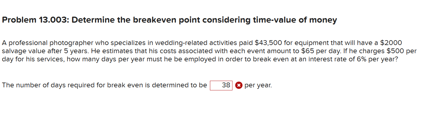 Solved Problem 13.003: Determine the breakeven point | Chegg.com