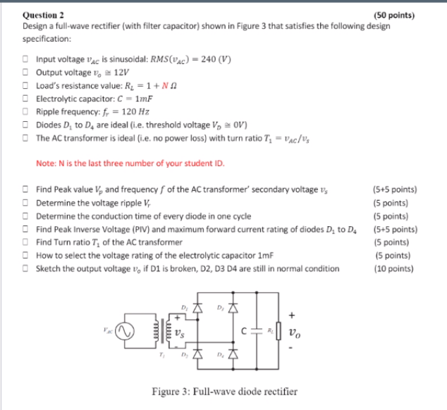 Solved Question 2 (50 points) Design a full-wave rectifier | Chegg.com