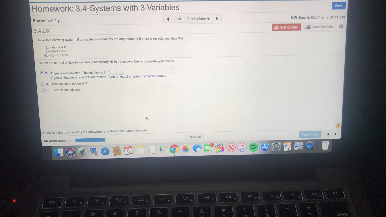 Solved Homework: 3.4-Systems with 3 Variables Save 7 of 11 | Chegg.com