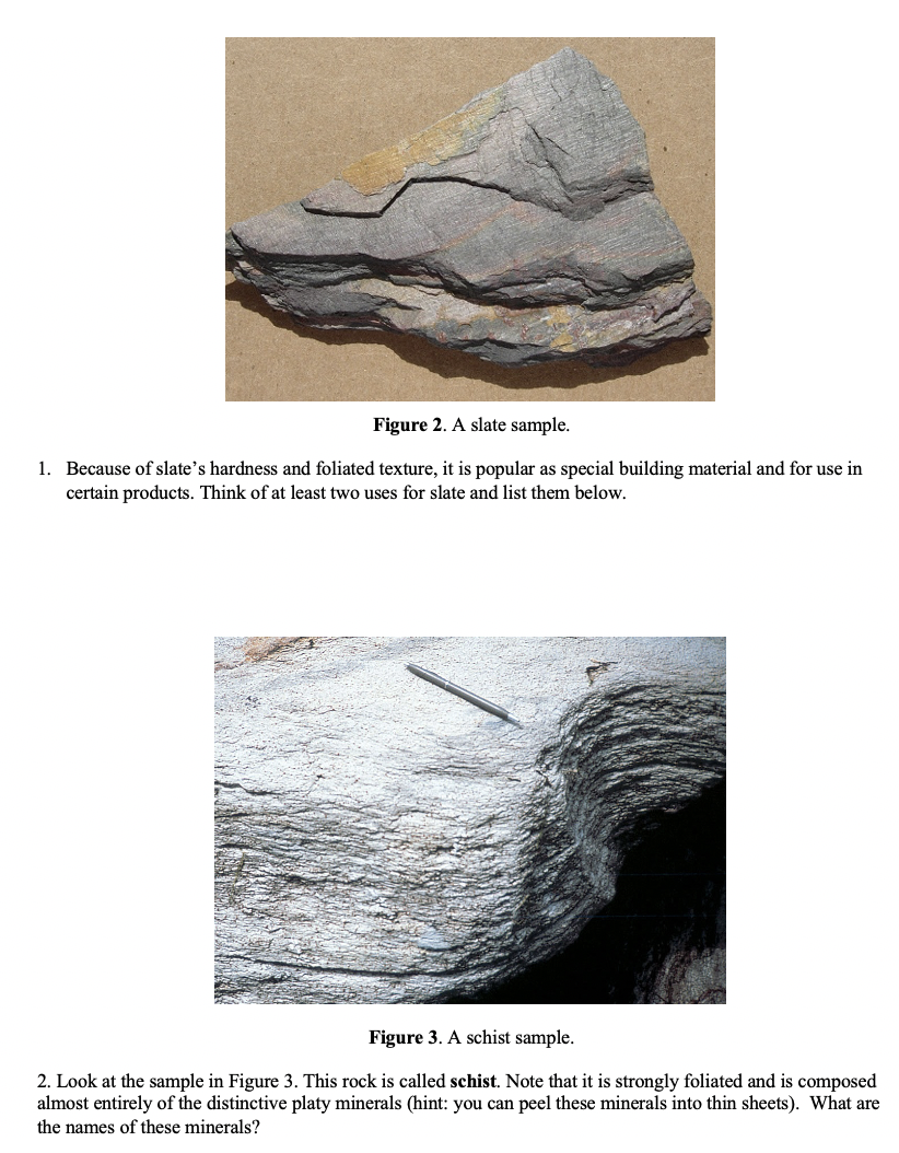 Solved Figure 2. A slate sample. 1. Because of slate's | Chegg.com