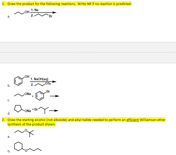 Solved 1. Draw the product for the following reactions. | Chegg.com