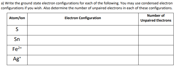 Solved a) Write the ground state electron configurations for | Chegg.com