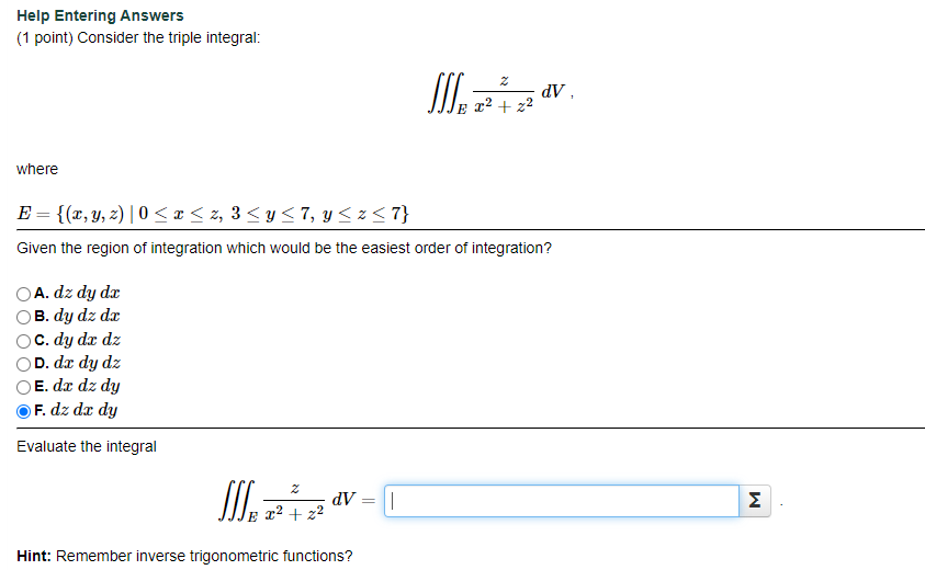 Solved Help Entering Answers (1 point) Consider the triple | Chegg.com
