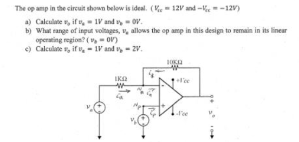 Solved The op amp in the circuit shown below is ideal. Vee | Chegg.com
