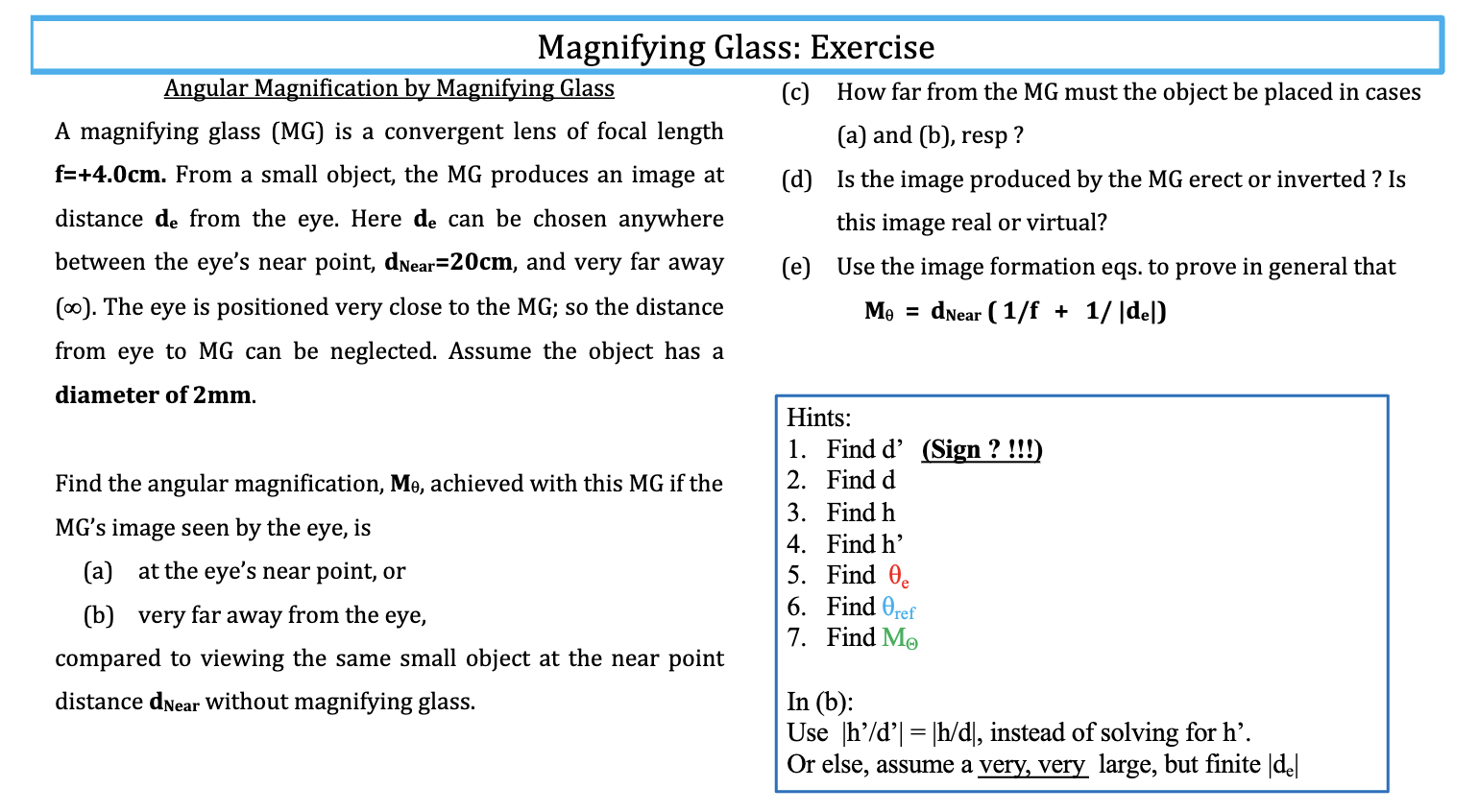 Solved Magnifying Glass: ExerciseAngular Magnification by | Chegg.com