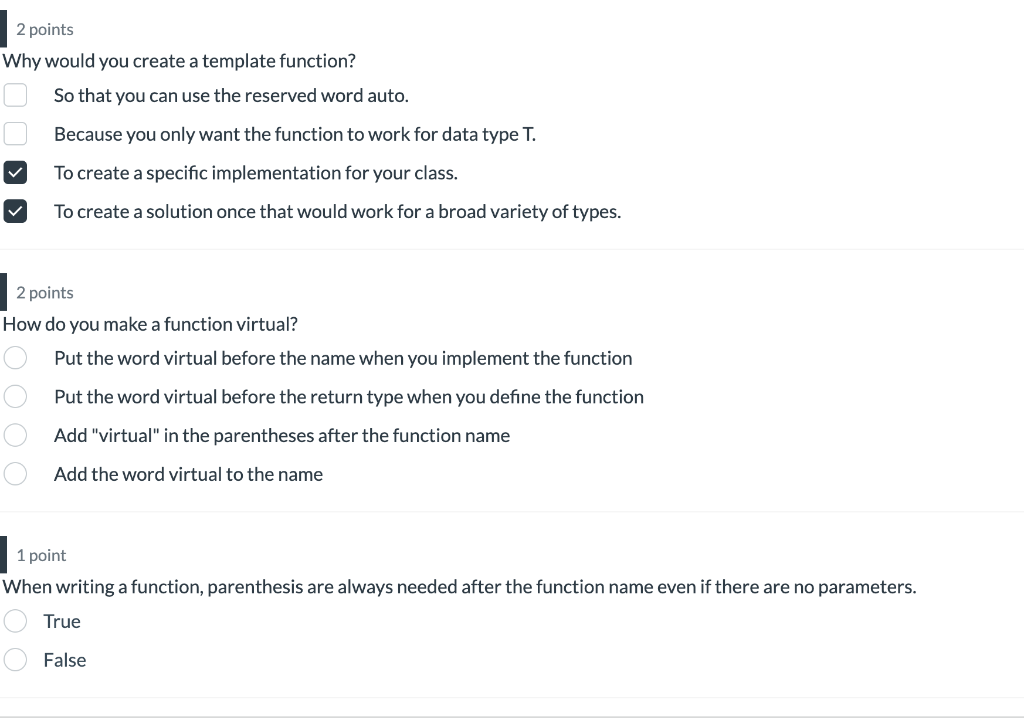 Solved 2 points Why would you create a template function? So | Chegg.com