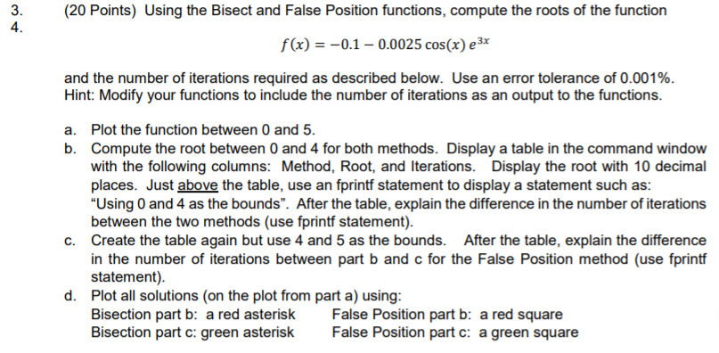 (20 Points) Using the Bisect and False Position | Chegg.com