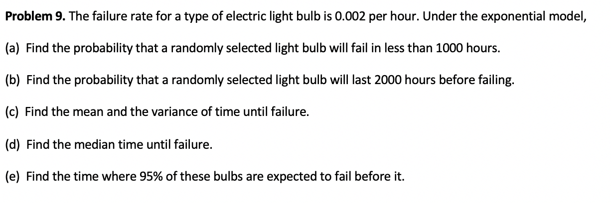 Solved Problem 9. The failure rate for a type of electric | Chegg.com