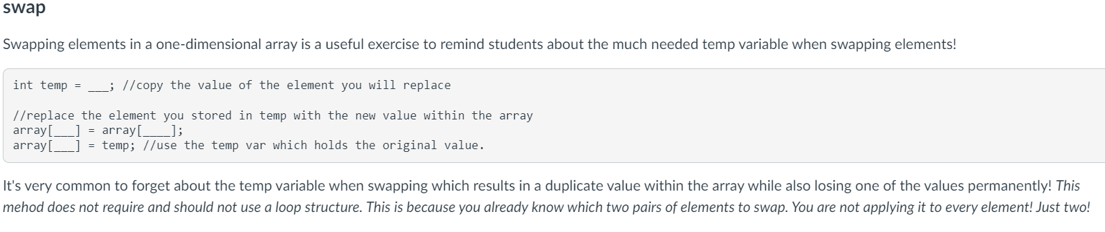 Solved Swapswapping Elements In A One Dimensional Array Is A 
