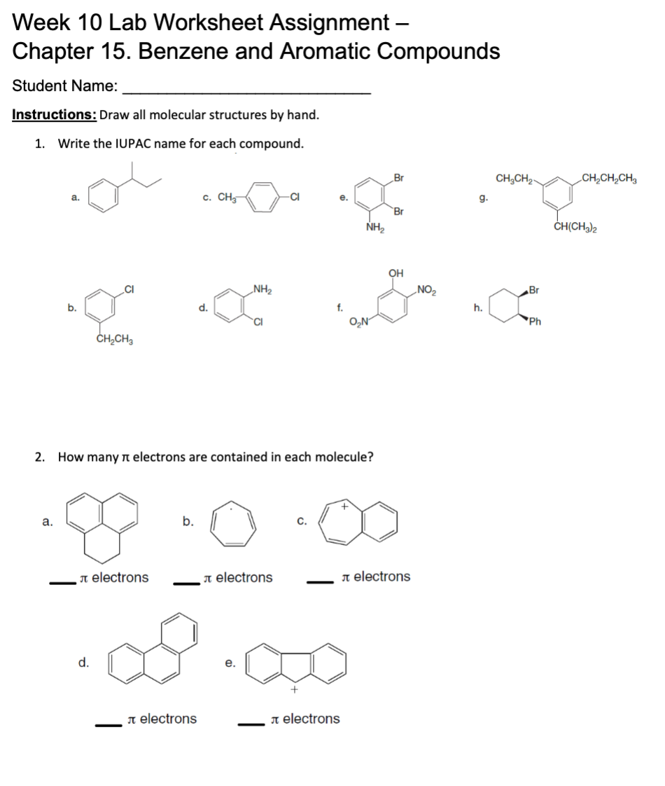 Solved Week 10 Lab Worksheet Assignment Chapter 15. Benzene | Chegg.com