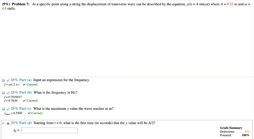 Solved (9\%) Problem 7: At a specific point along a string | Chegg.com