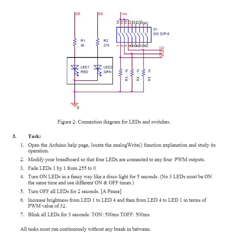 Solved Figure 2: Connection diagram for LEDs and switches. | Chegg.com