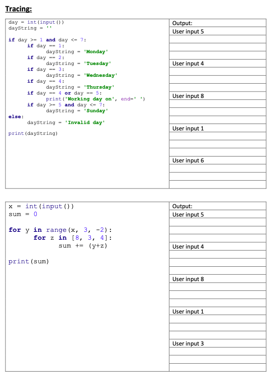 Solved Tracing: | Chegg.com