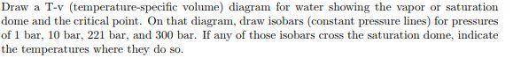 Solved Draw a T-v (temperature-specific volume) diagram for | Chegg.com