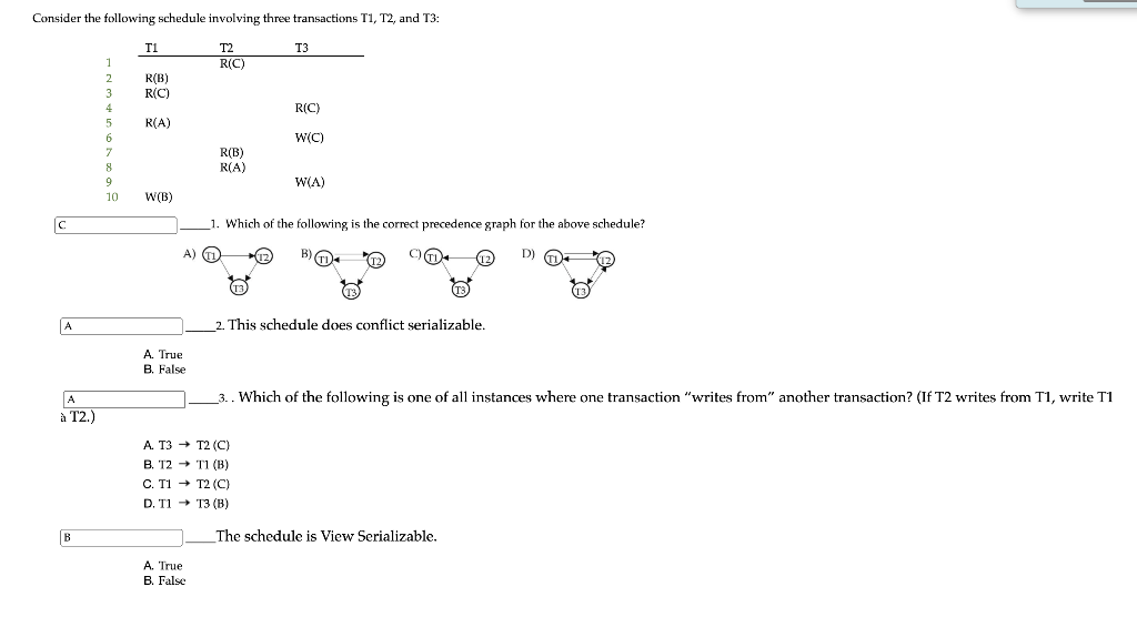 Solved Consider the following schedule involving three | Chegg.com