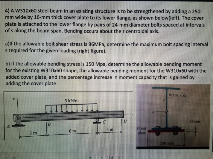 Solved 4) A W310x60 steel beam in an existing structure is | Chegg.com