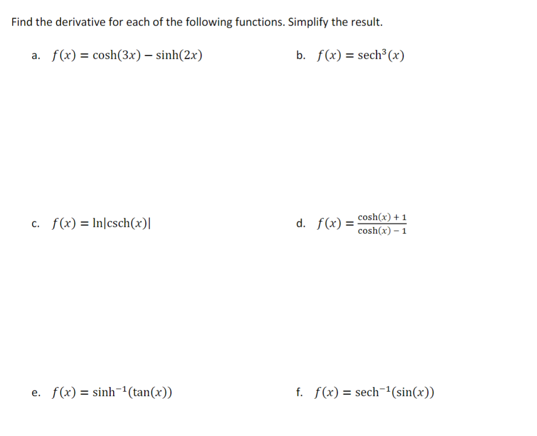 Solved Find the derivative for each of the following | Chegg.com