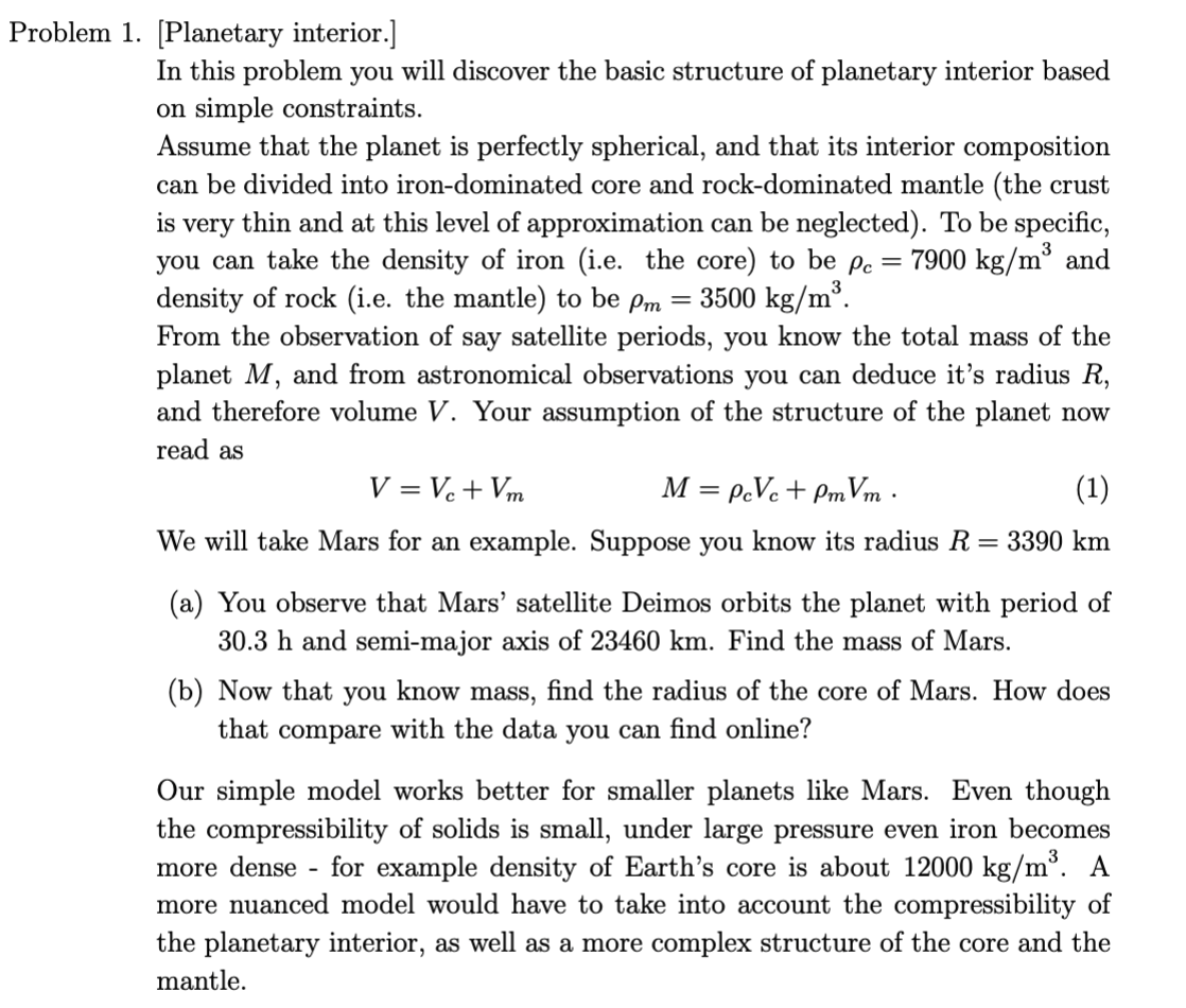 Solved Problem 1. [Planetary interior.]In this problem you | Chegg.com