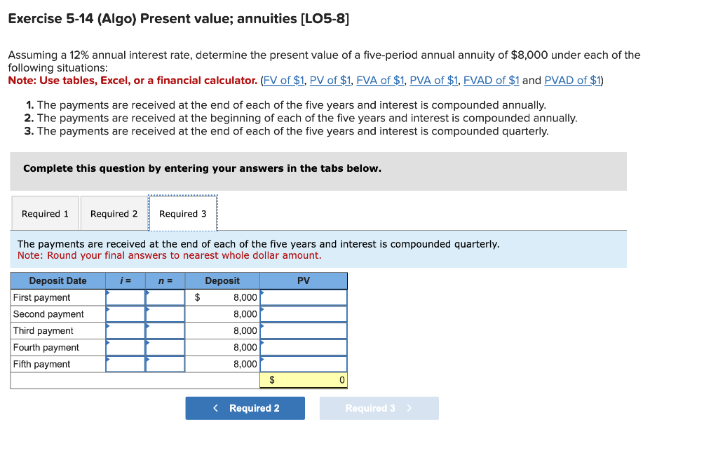 Solved Exercise 5-14 (Algo) Present value; annuities [LO5-8] | Chegg.com