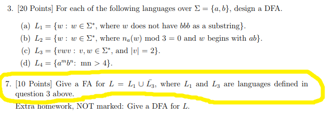 Solved 3. [20 Points] For each of the following languages | Chegg.com