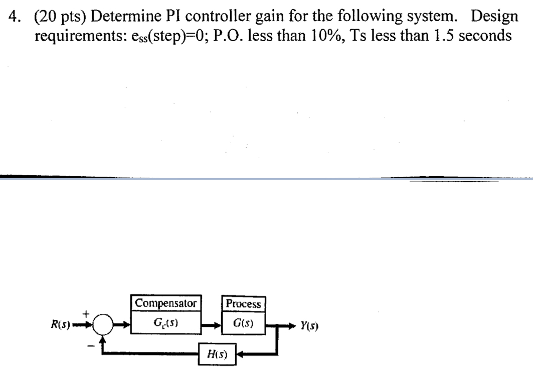 Solved 4. (20 pts) Determine PI controller gain for the | Chegg.com Solved 4. (20 pts) Determine PI controller gain for the | Chegg.com
