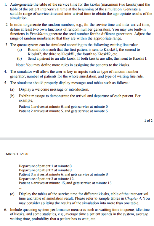 Solved 1. Auto-generate the table of the service time for | Chegg.com
