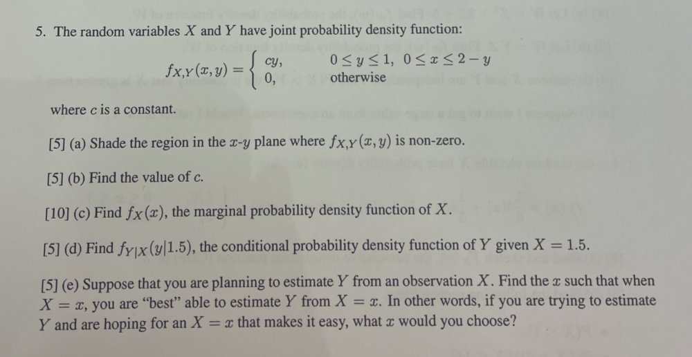 Solved 5. The random variables X and Y have joint | Chegg.com