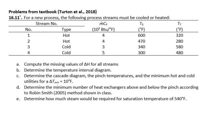 Solved Problems from textbook (Turton et al., 2018) 16.11*. | Chegg.com