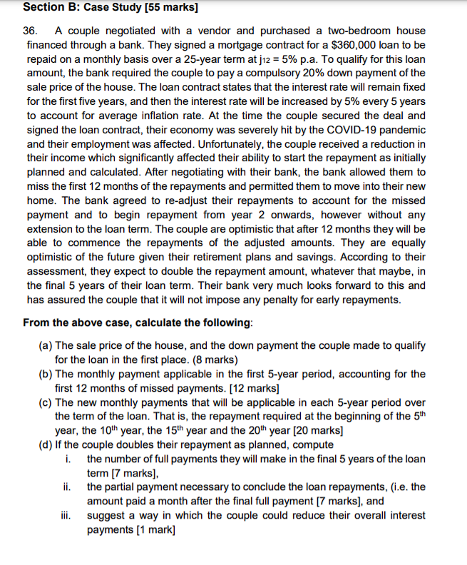 Solved Section B: Case Study (55 marks] 36. A couple | Chegg.com