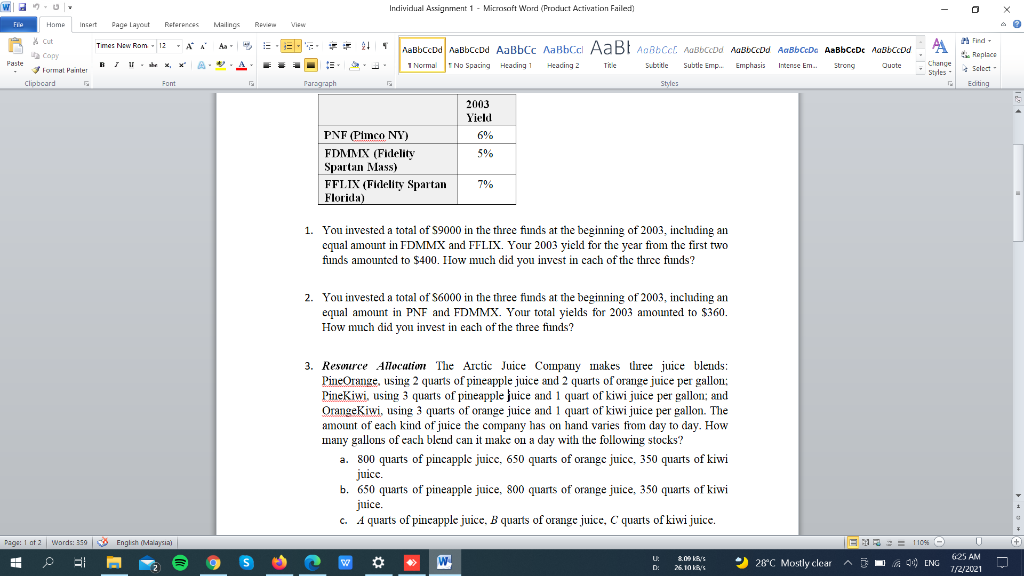 Solved Individual Assignment 1 - Microsoft Word (Product | Chegg.com