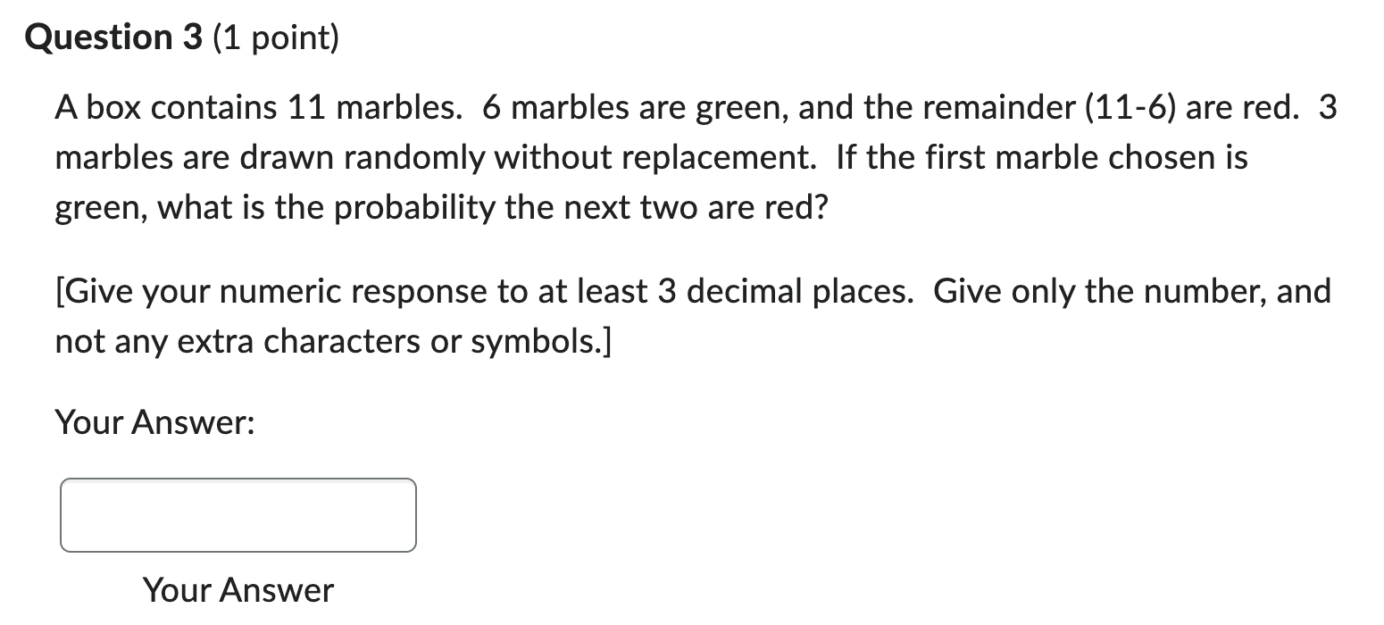 Solved A box contains 11 marbles. 6 marbles are green, and | Chegg.com