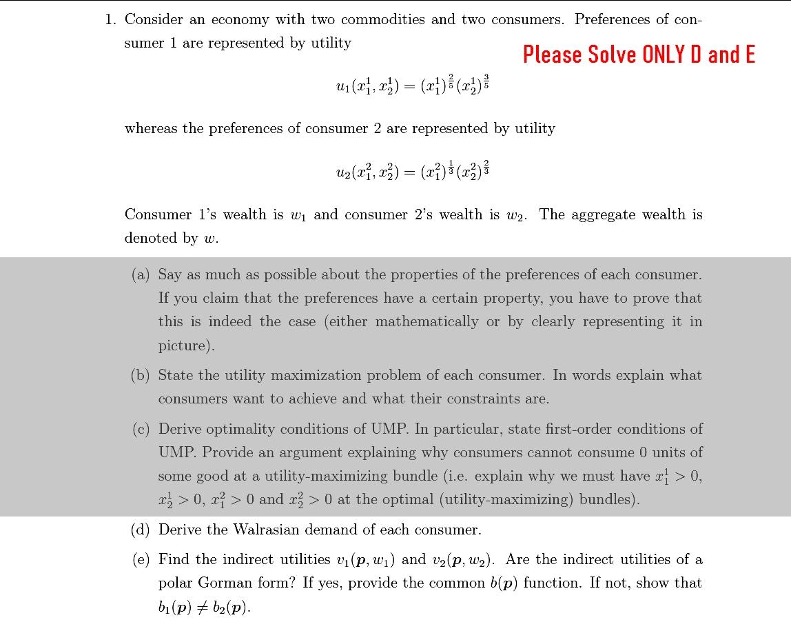 Solved Consider an economy with two commodities and two | Chegg.com