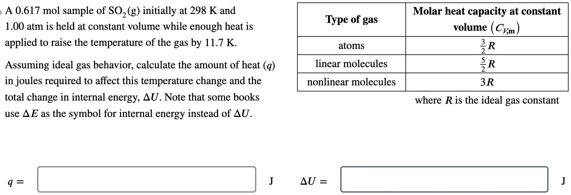 Solved A 0.617 mol sample of SO2( g) initially at 298 K and | Chegg.com