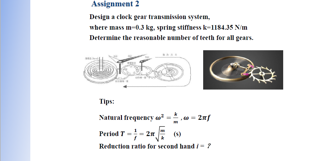 Solved Assignment 2 Design a clock gear transmission system, | Chegg.com