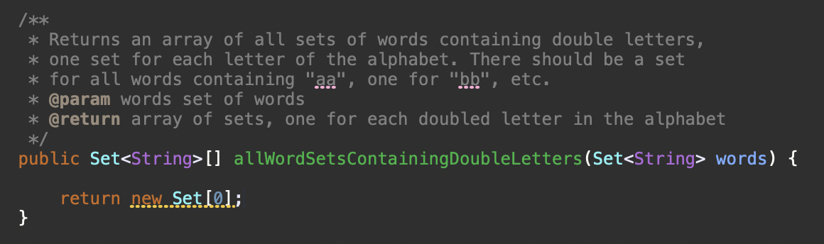Solved /** * Returns an array of all sets of words | Chegg.com