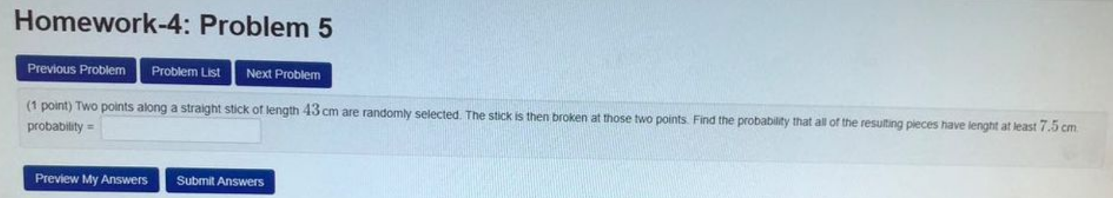 Solved (1 point) Two points along a straight stick of length | Chegg.com