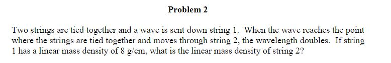 Solved Problem 2 Two strings are tied together and a wave is | Chegg.com