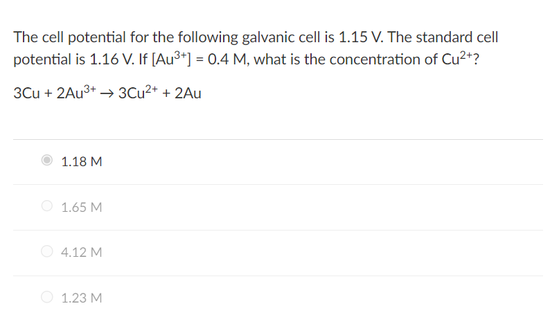 Solved The cell potential for the following galvanic cell is | Chegg.com