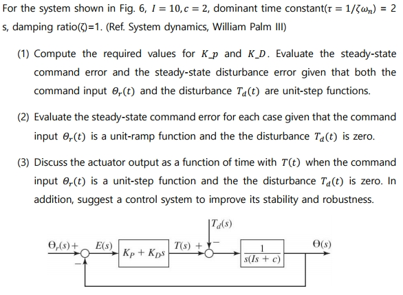 Solved For the system shown in Fig. 1, 𝐼 = 10, 𝑐 = 2, | Chegg.com