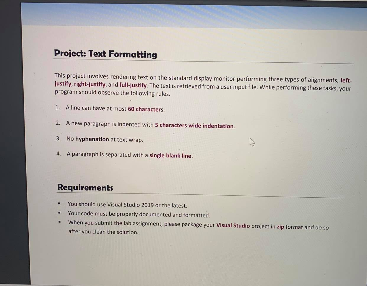 Solved Project: Text Formatting This project involves | Chegg.com