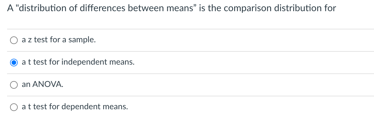 Solved A "distribution of differences between means” is the | Chegg.com