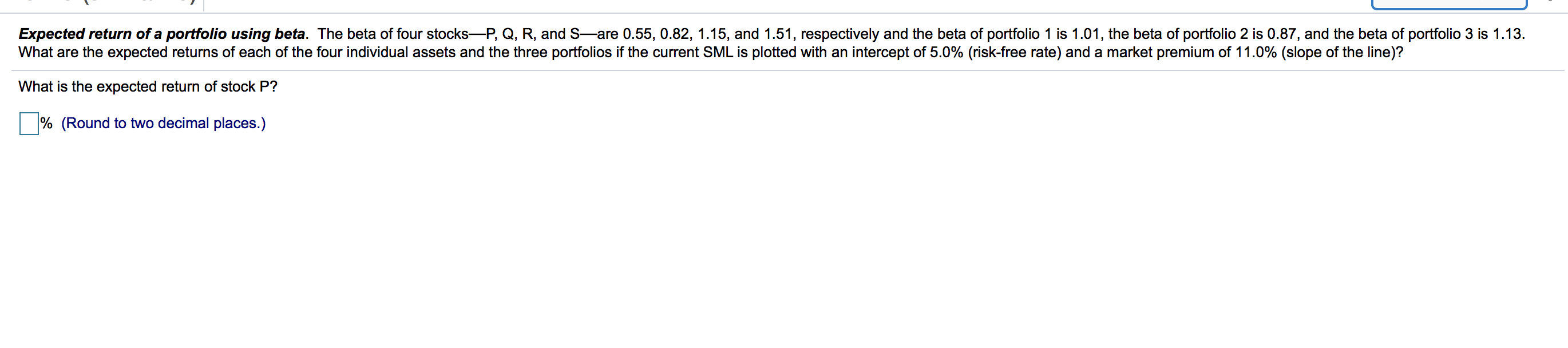 Solved Expected return of a portfolio using beta. The beta | Chegg.com