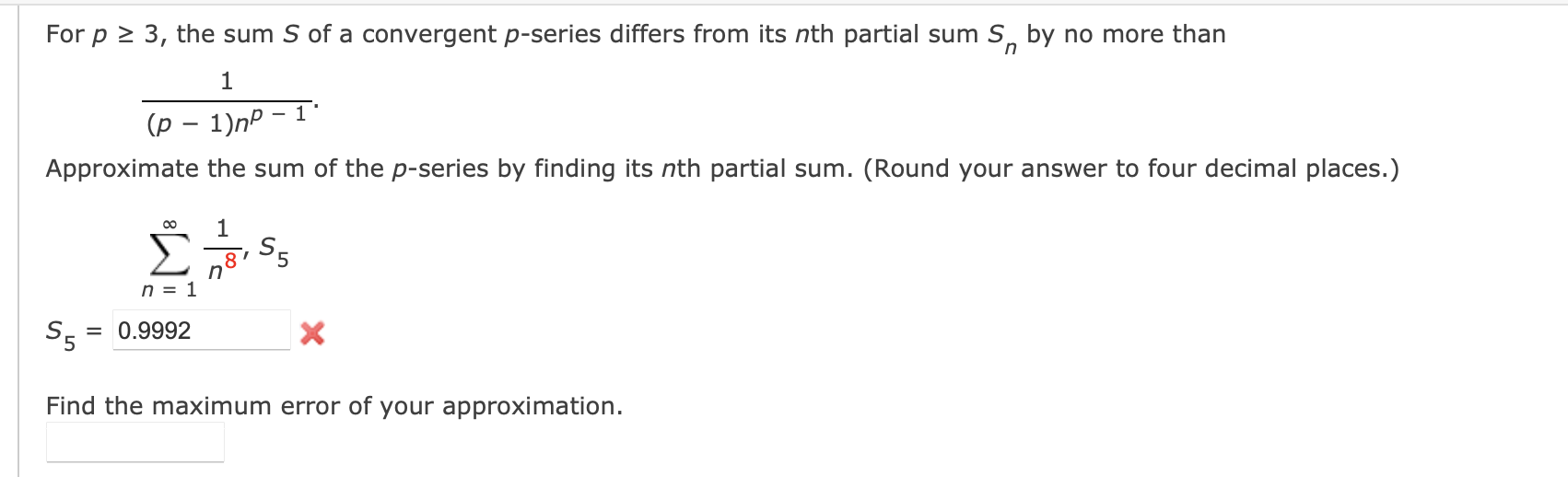 Solved For p≥3, the sum S of a convergent p-series differs | Chegg.com