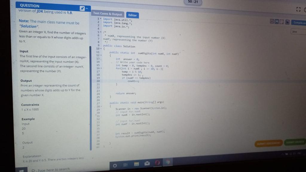 Solved 50:21 QUESTION version of JDK being used is 1.8. Test | Chegg.com