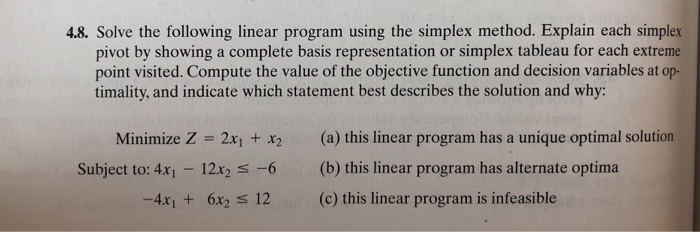 Solved 4.8. Solve the following linear program using the | Chegg.com
