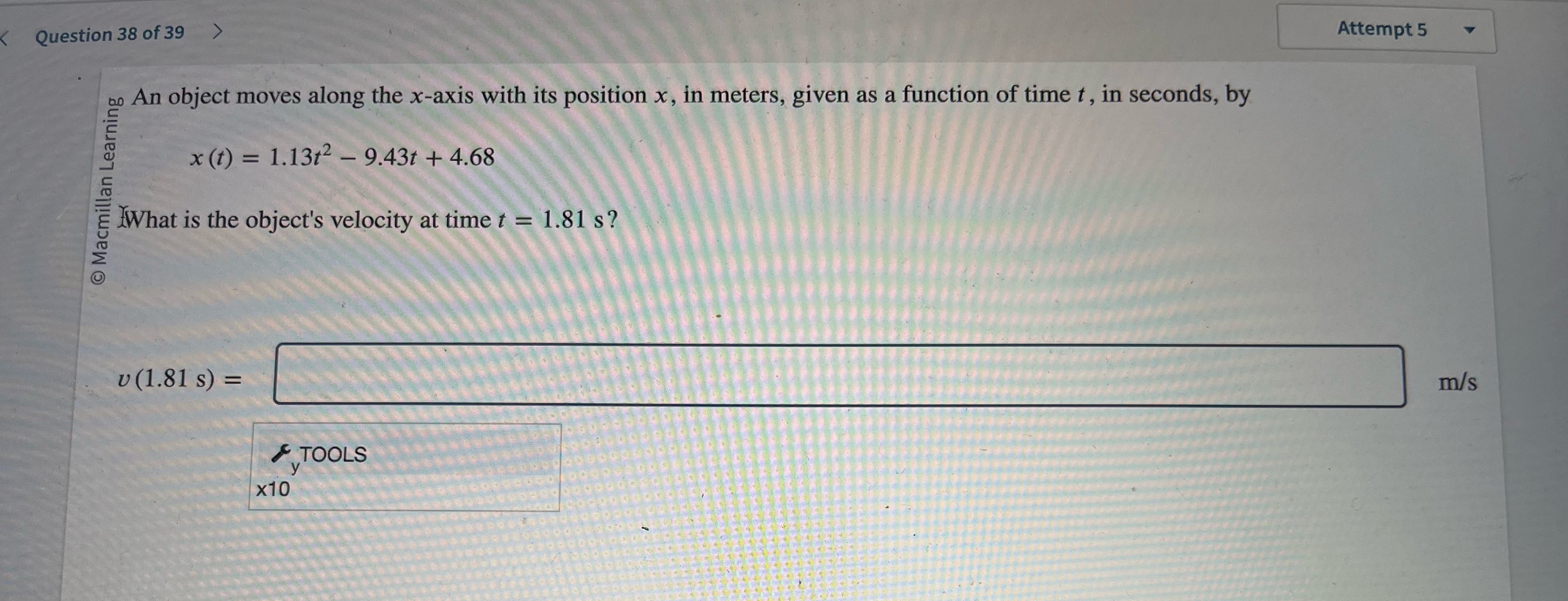 Solved An object moves along the x-axis with its position x, | Chegg.com