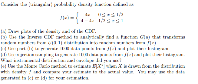 Solved Consider the (triangular) probability density | Chegg.com