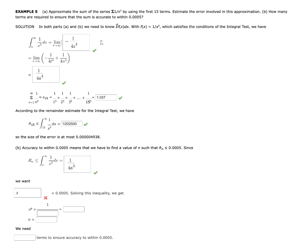 Solved EXAMPLE 5 (a) Approximate the sum of the series Σ1/n5 | Chegg.com