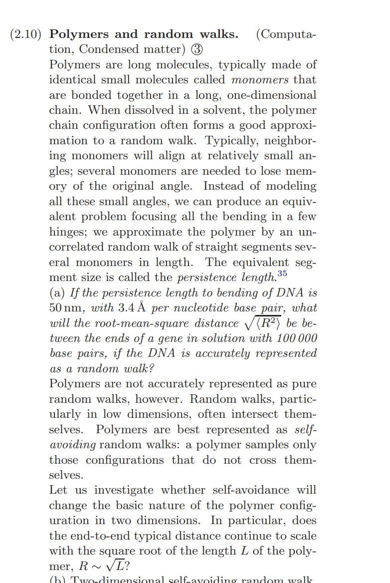 Solved (2.10) Polymers and random walks. (Computa- tion, | Chegg.com